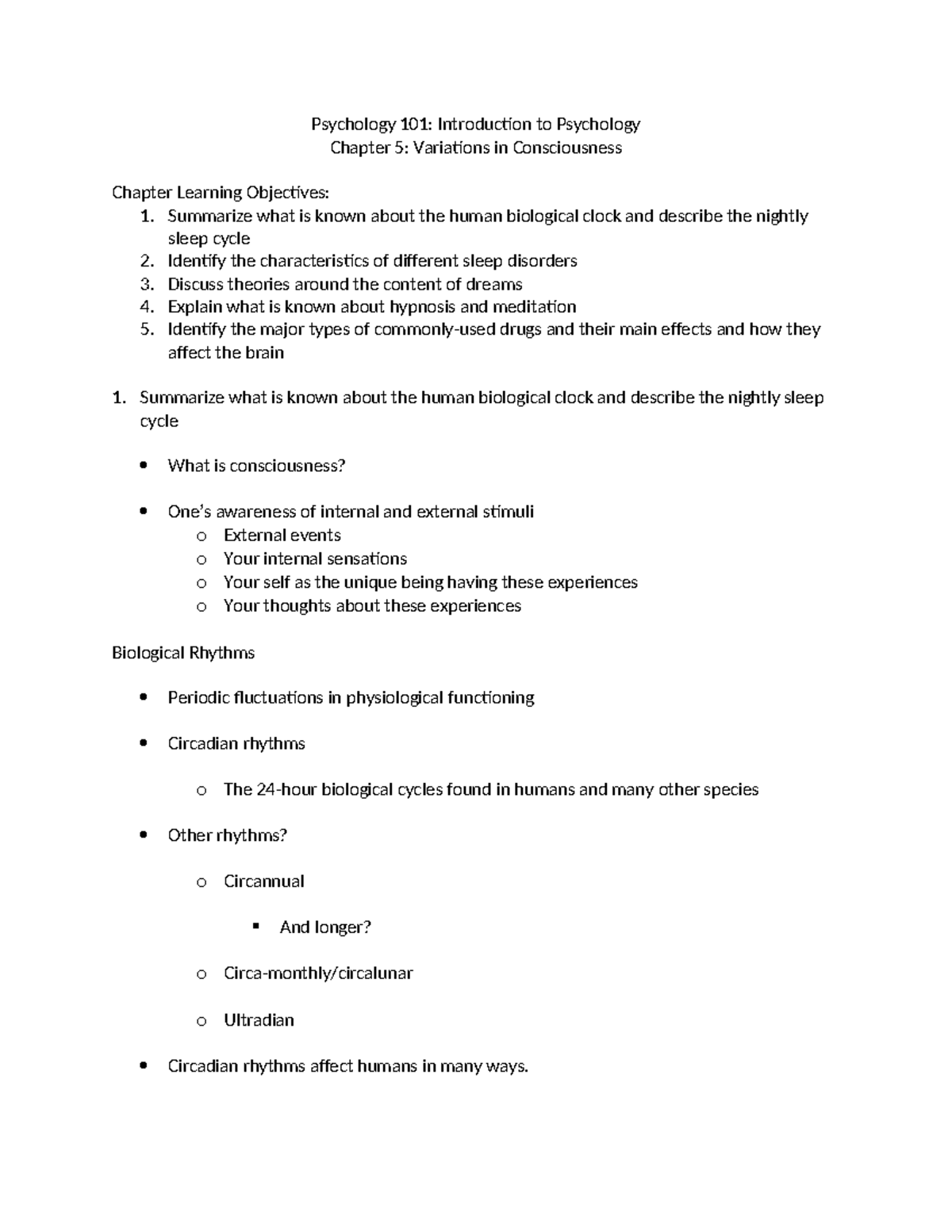 Psychology 101: Chapter 5 - Variations in Consciousness and Drug ...