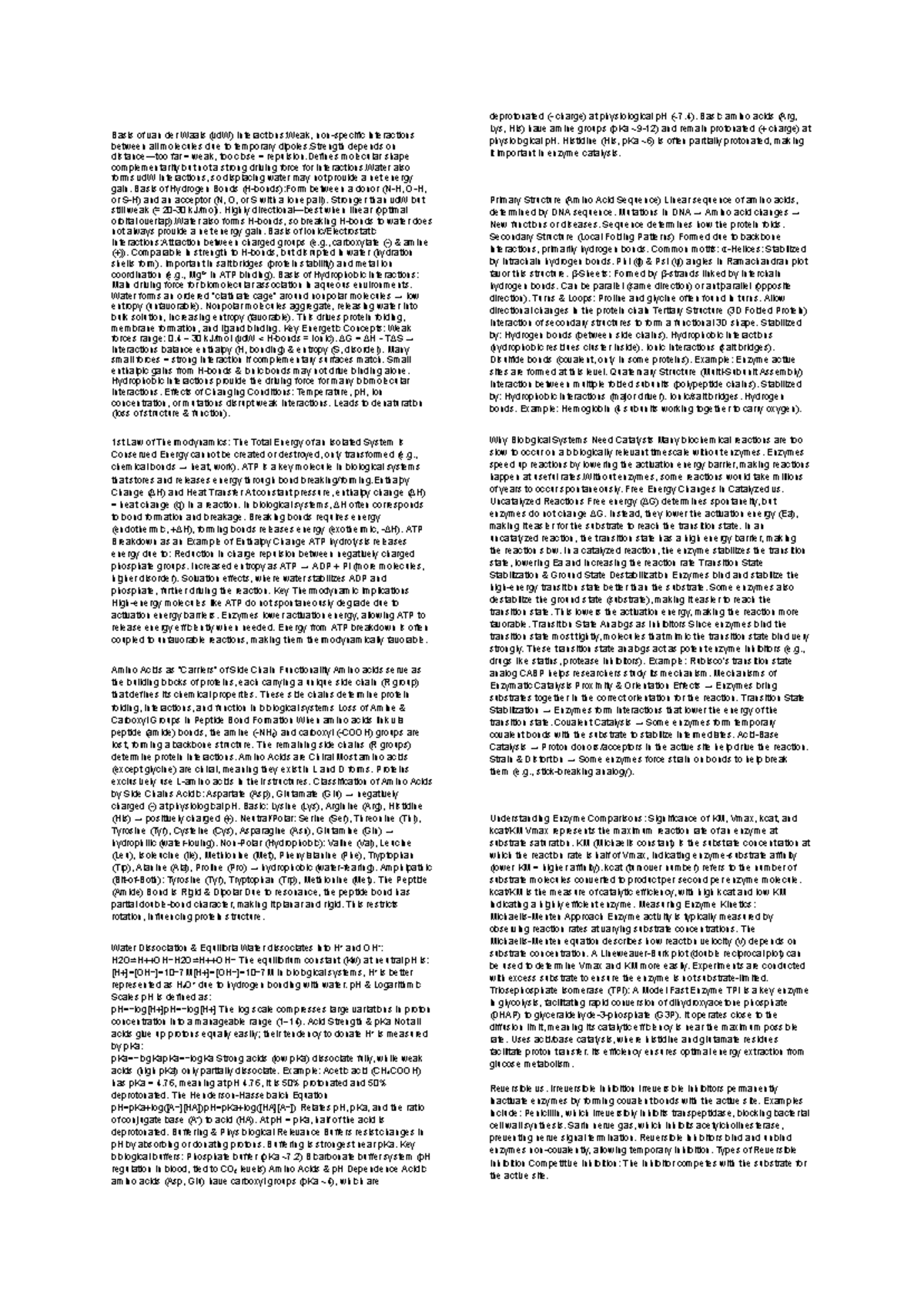 BIOL244 - Summary of Weak Interactions and Enzyme Kinetics in Biology ...