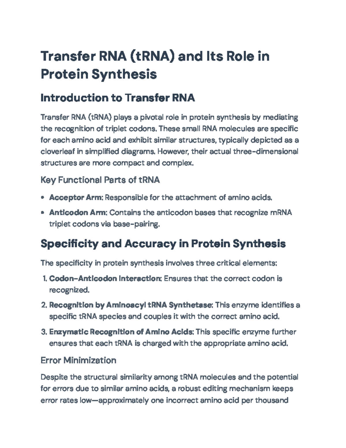 Transfer RNA (tRNA) and Its Role in Protein Synthesis Overview ...