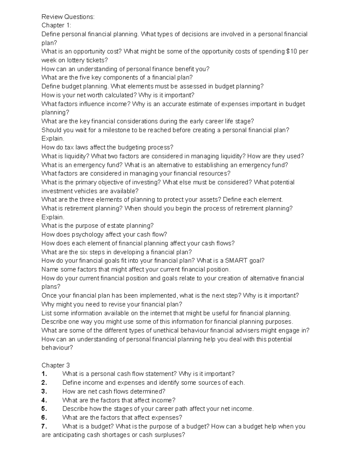 2277 Review Questions - Review Questions: Chapter 1: Define personal ...