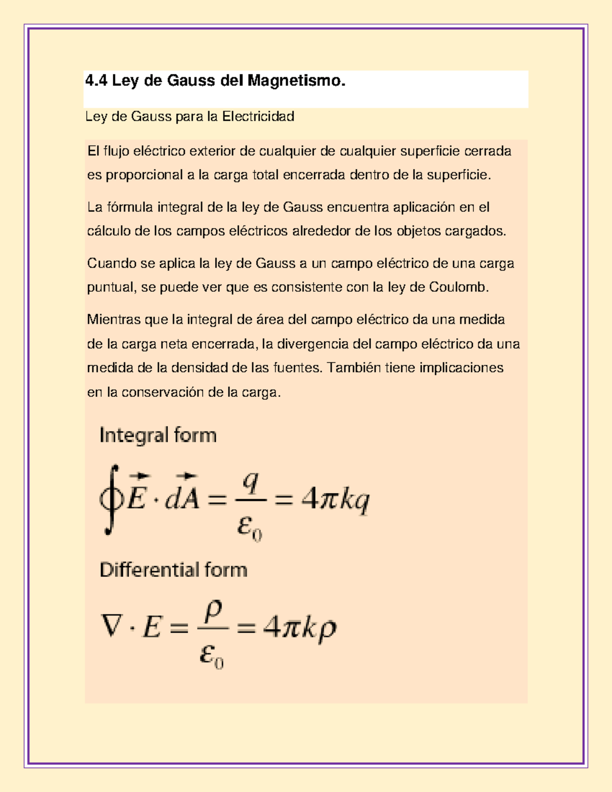 Electromagnetismo U4 pt2 - 4 Ley de Gauss del Magnetismo. Ley de Gauss para la Electricidad El ...