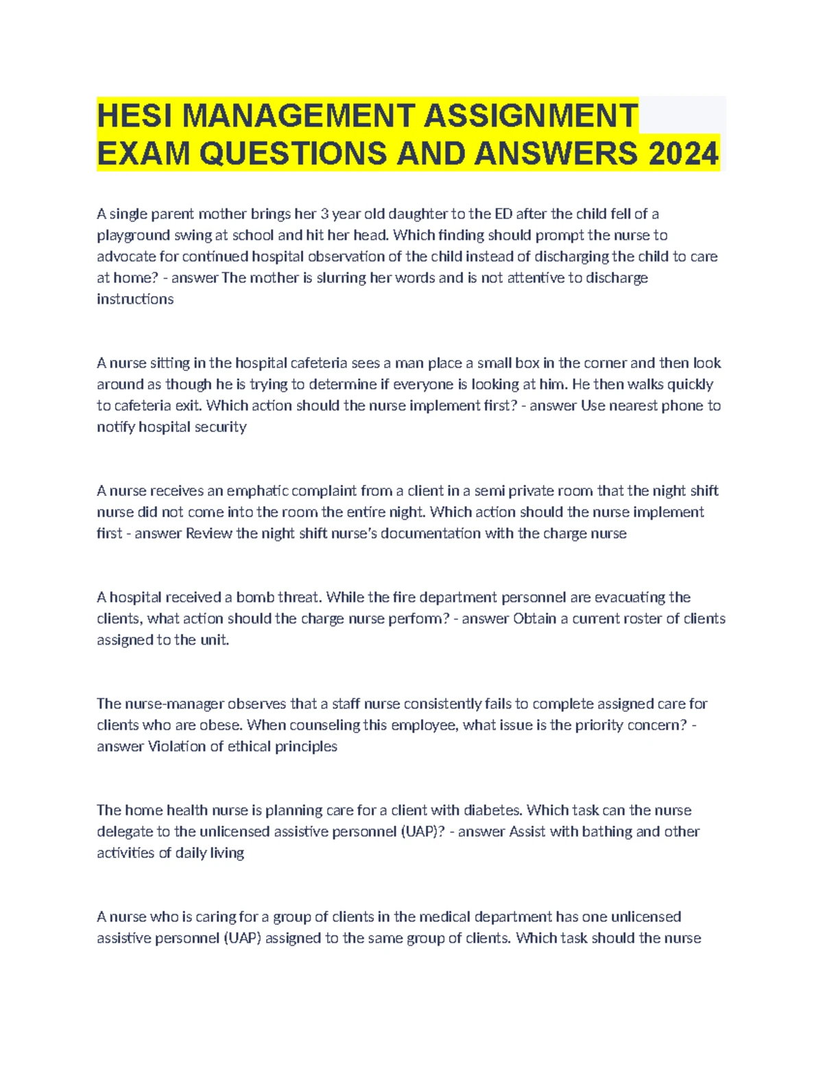 PEDS/OB HESI Practice Q&A Study Guide 2024 - Studocu