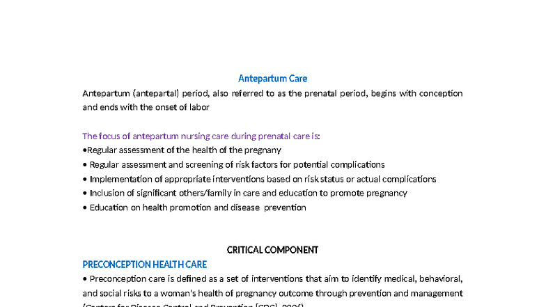 M1-1 - Antepartum Care: Essential Nursing Guidelines and Education ...