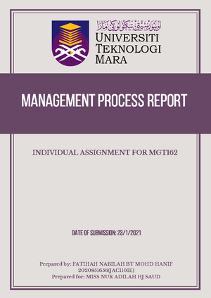 FUNDAMENTAL OF MANAGEMENT MGT162 INDIVIDUAL ASSIGNMENT - UNIVERSITI ...