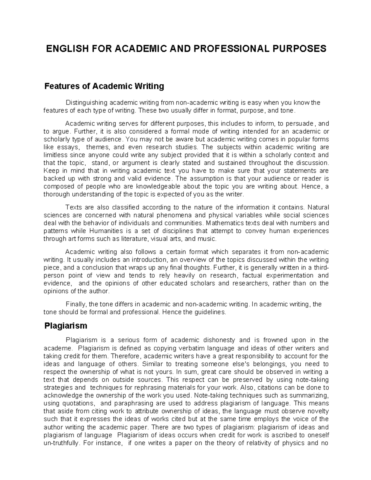 Notes for ENGLISH 101: Academic & Professional Writing Skills - Studocu