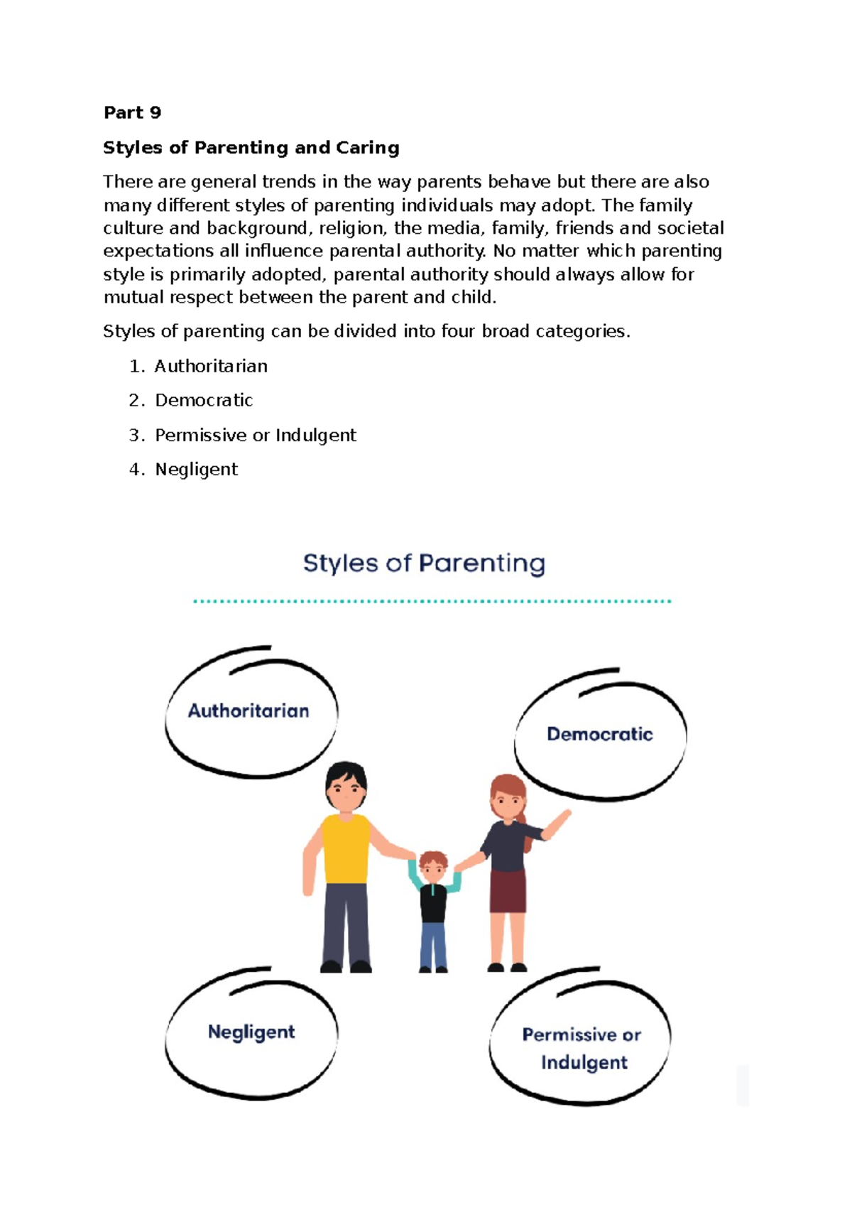 CAFS HSC - notes - Part 9 Styles of Parenting and Caring There are ...