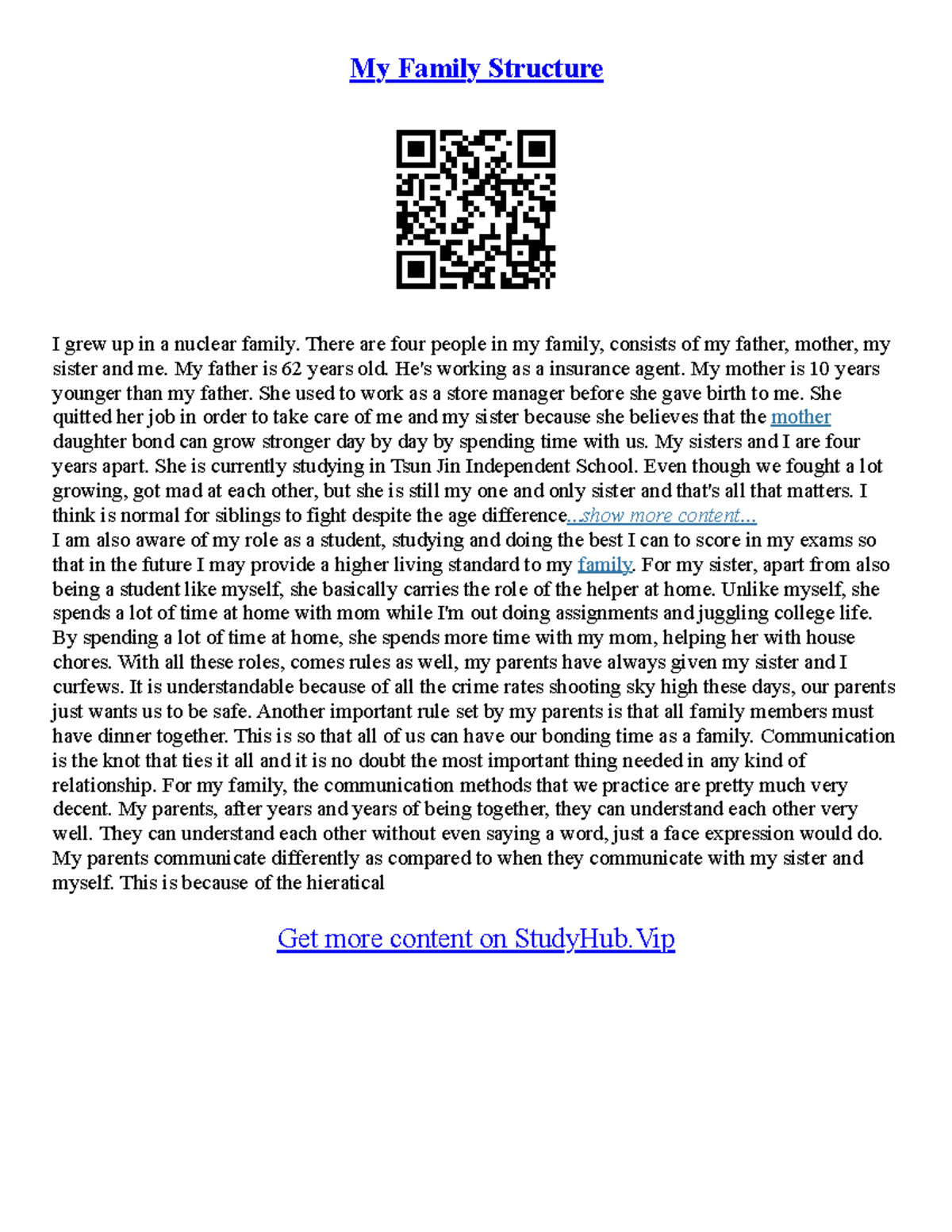 Family Dynamics: An Insightful Essay on My Family Structure - Studocu