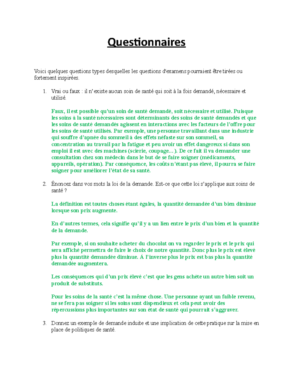 Question à developpement posé à l'examen - Questionnaires Voici ...