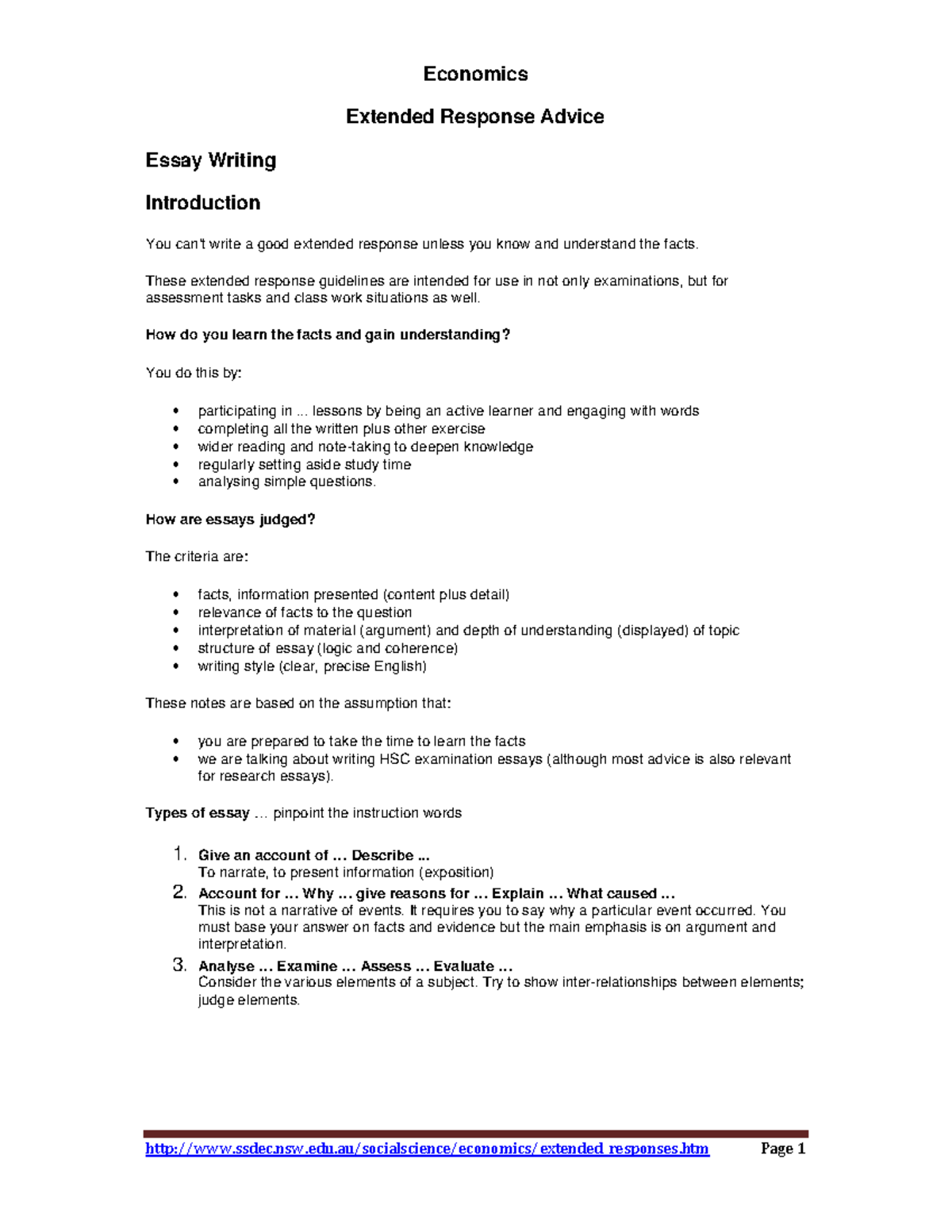 Economics HSC Extended Response Essay Writing Guidelines - Studocu