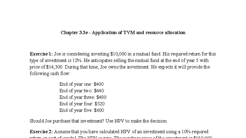 Chapter 3.3e: TVM & Resource Allocation Exercises - Studocu