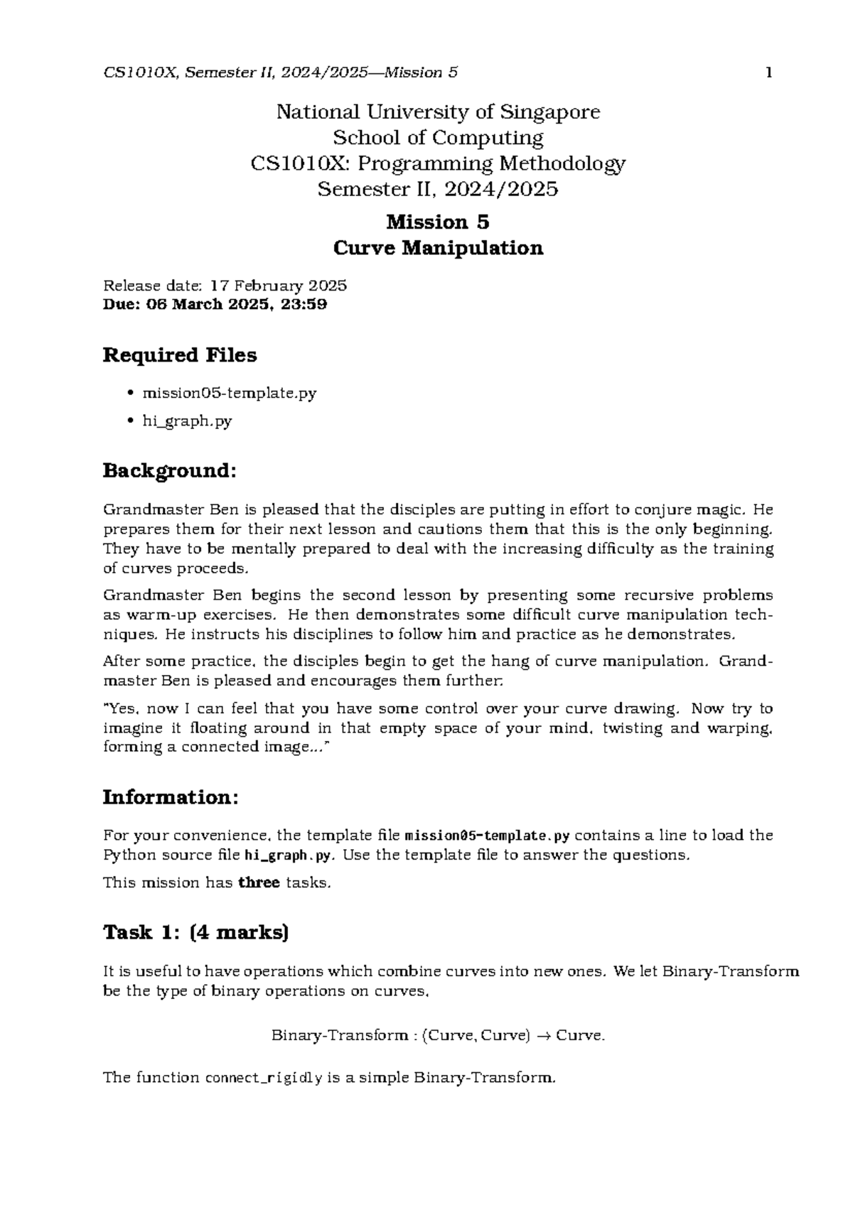 CS1010X: Programming Methodology Semester II, Mission 5 - Curve ...