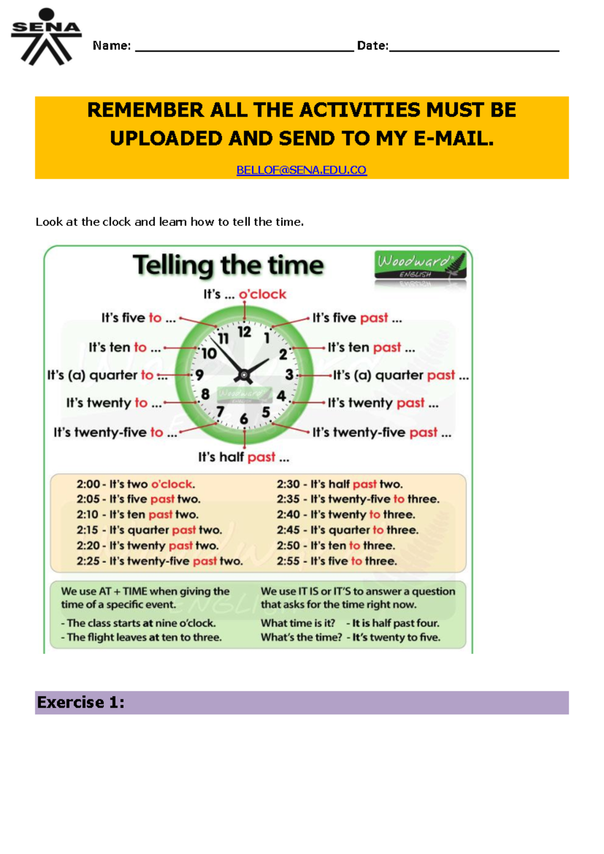 Daily Routine Practice: Time Telling Exercises - Studocu