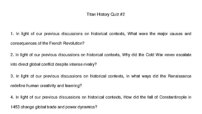 Titan History Quiz 2: Key Questions on Historical Contexts - Studocu