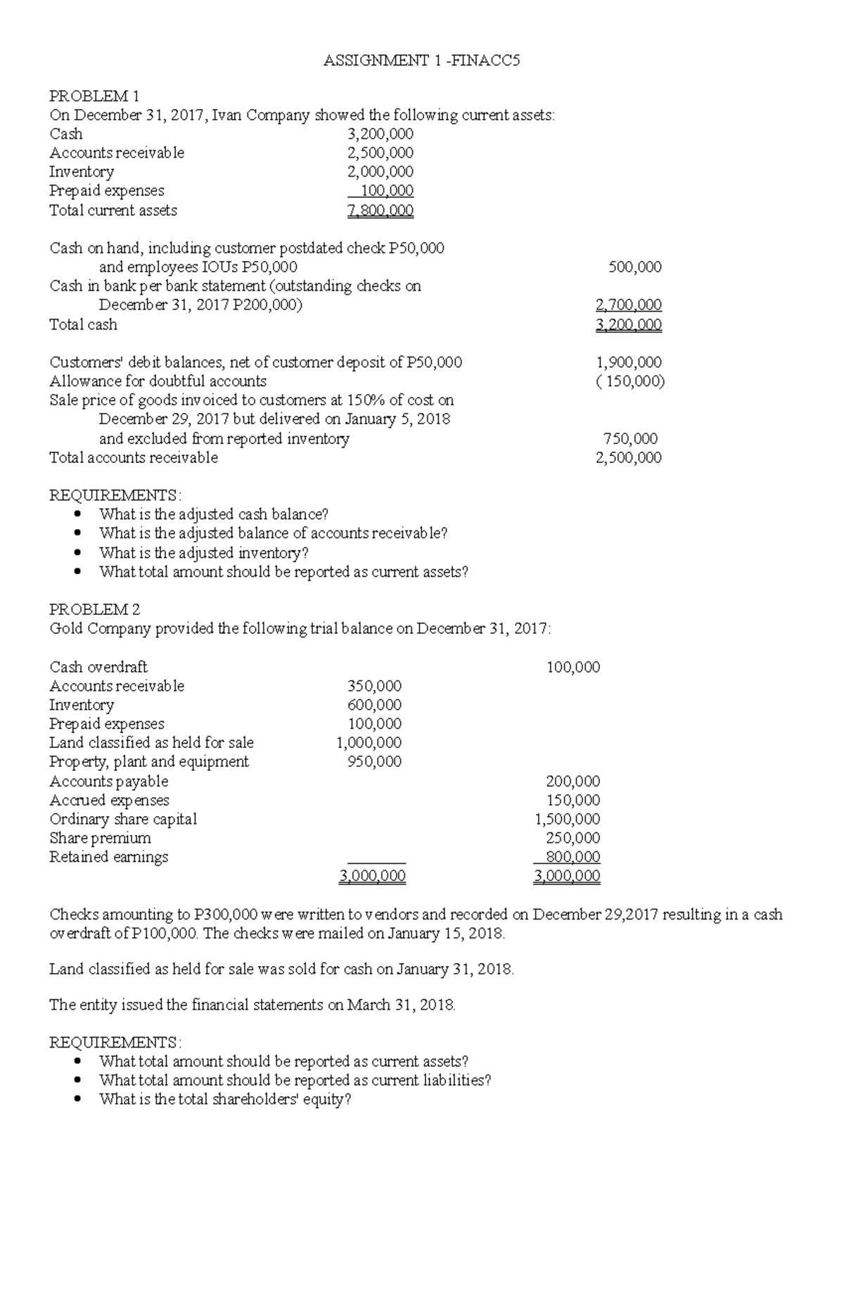 FINACC Assignment 1 - Financial Analysis Problems and Solutions - Studocu