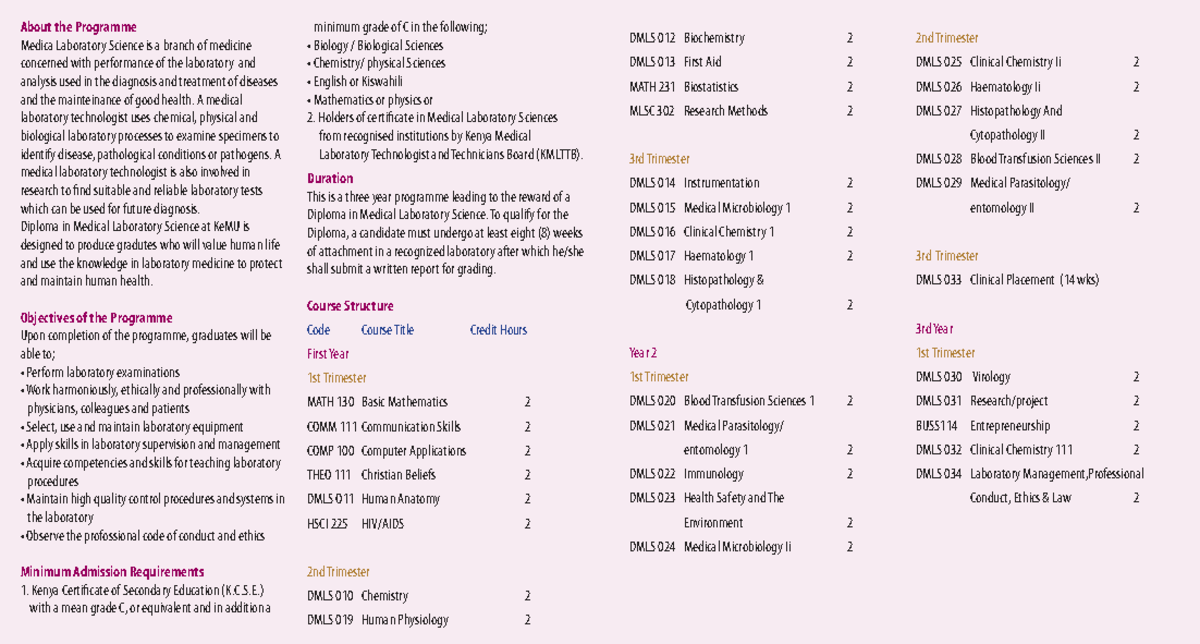 Diploma in Medical Laboratory Science Overview and Curriculum - Studocu
