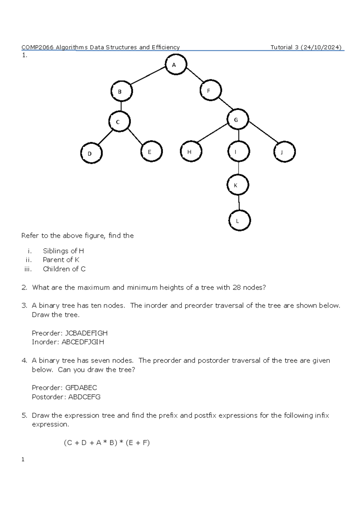 COMP20 66 Midterm Exam: Tree & Binary Search Tree Concepts - Studocu
