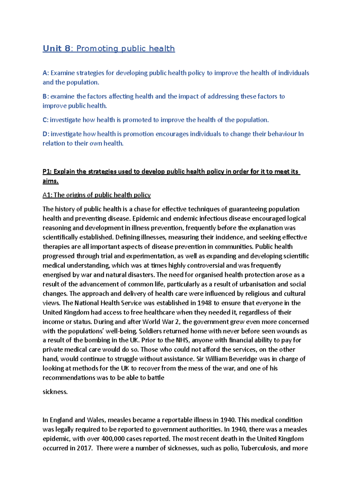 Unit 8 Coursework: Strategies for Promoting Public Health and Merits ...