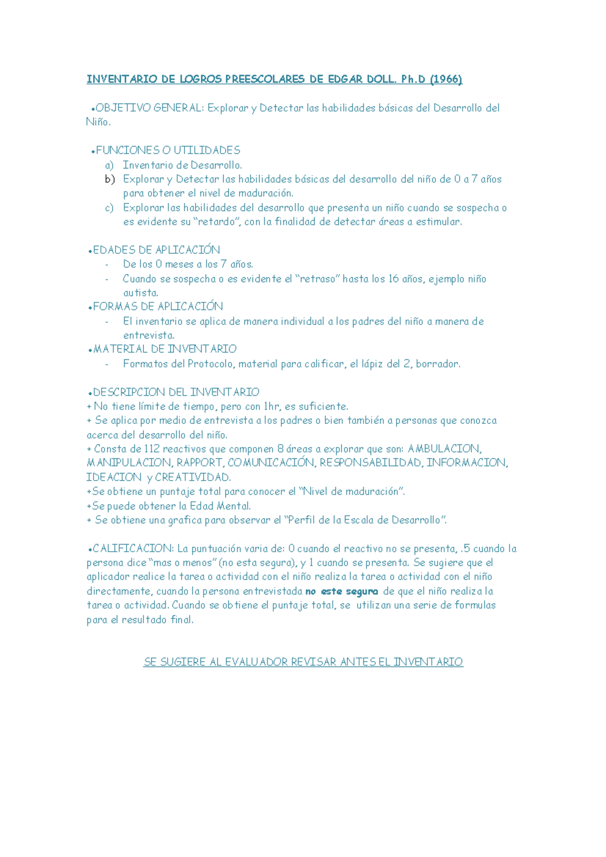 Inventario de Logros Preescolares de Edgar Doll (434116714) - Revisado ...