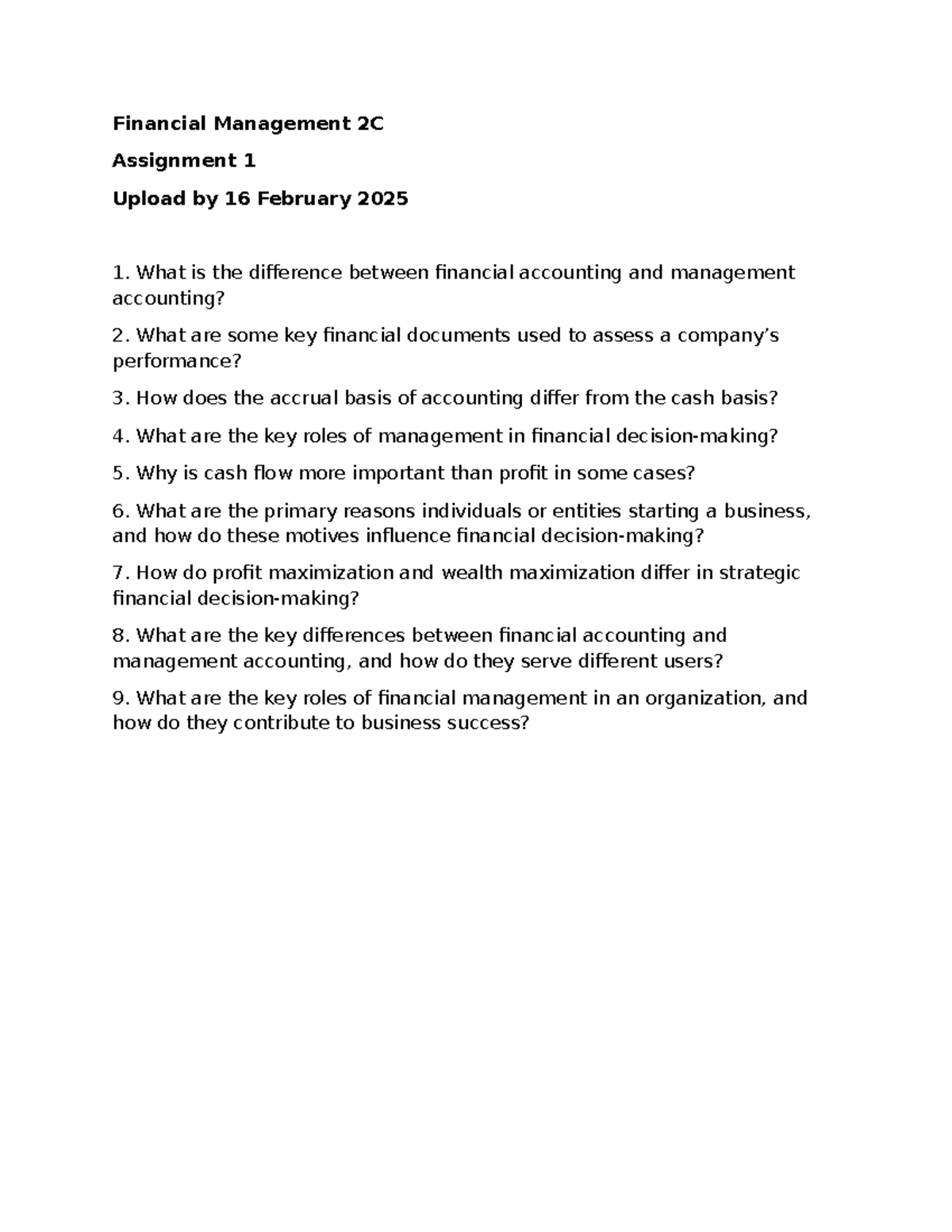 Financial Management 2C Assignment 1: Key Concepts Overview - Studocu