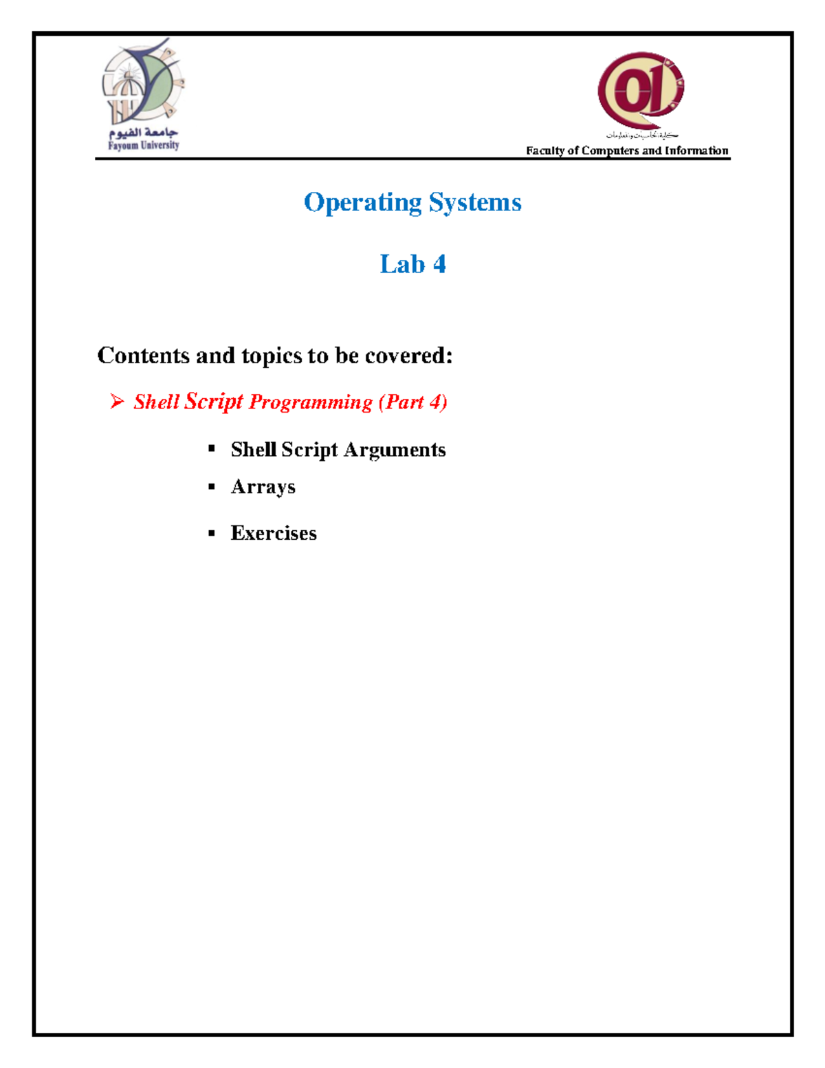 Lab 4 - none - Faculty of Computers and Information Operating Systems ...
