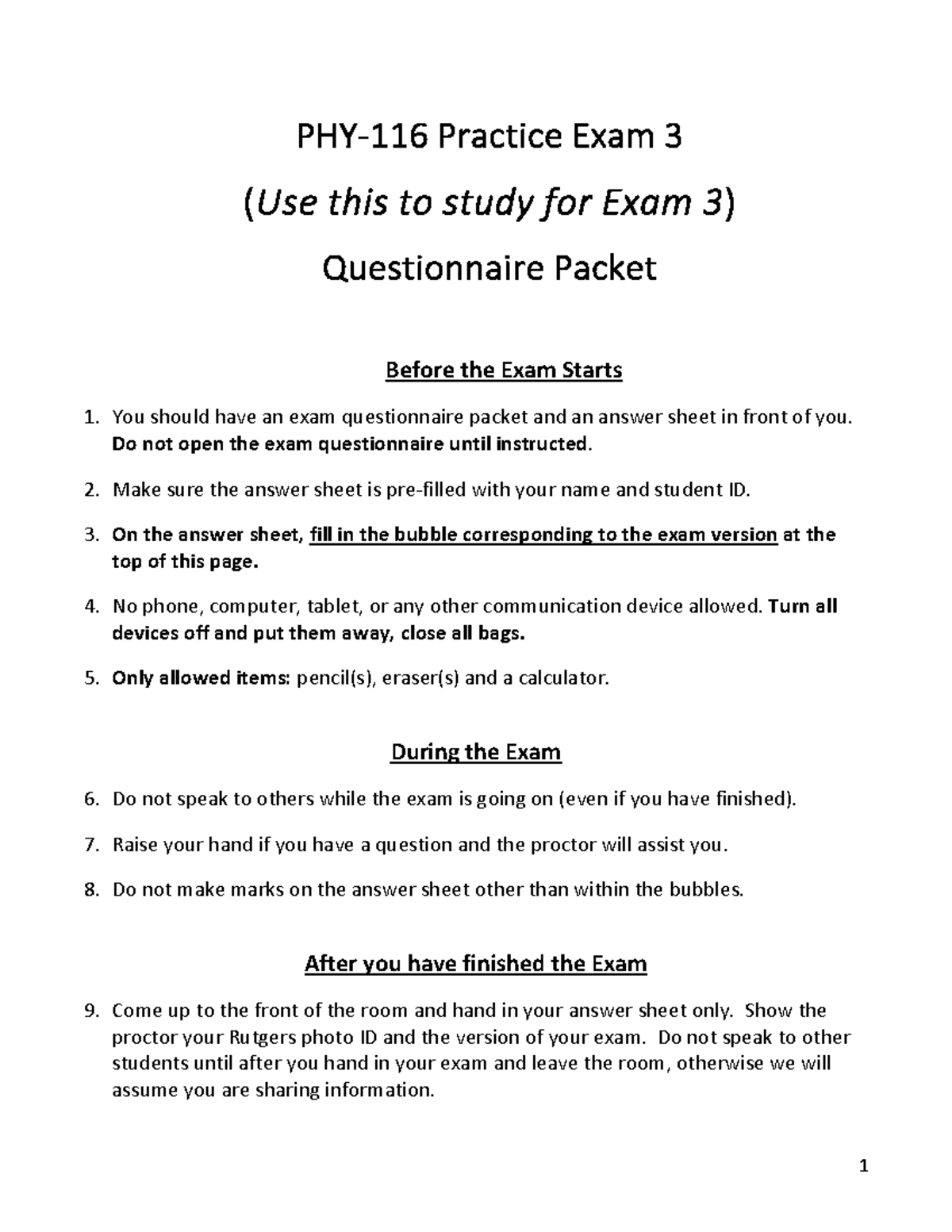 PHY-116 Practice Exam 3 Study Guide & Essential Equation Sheet - Studocu