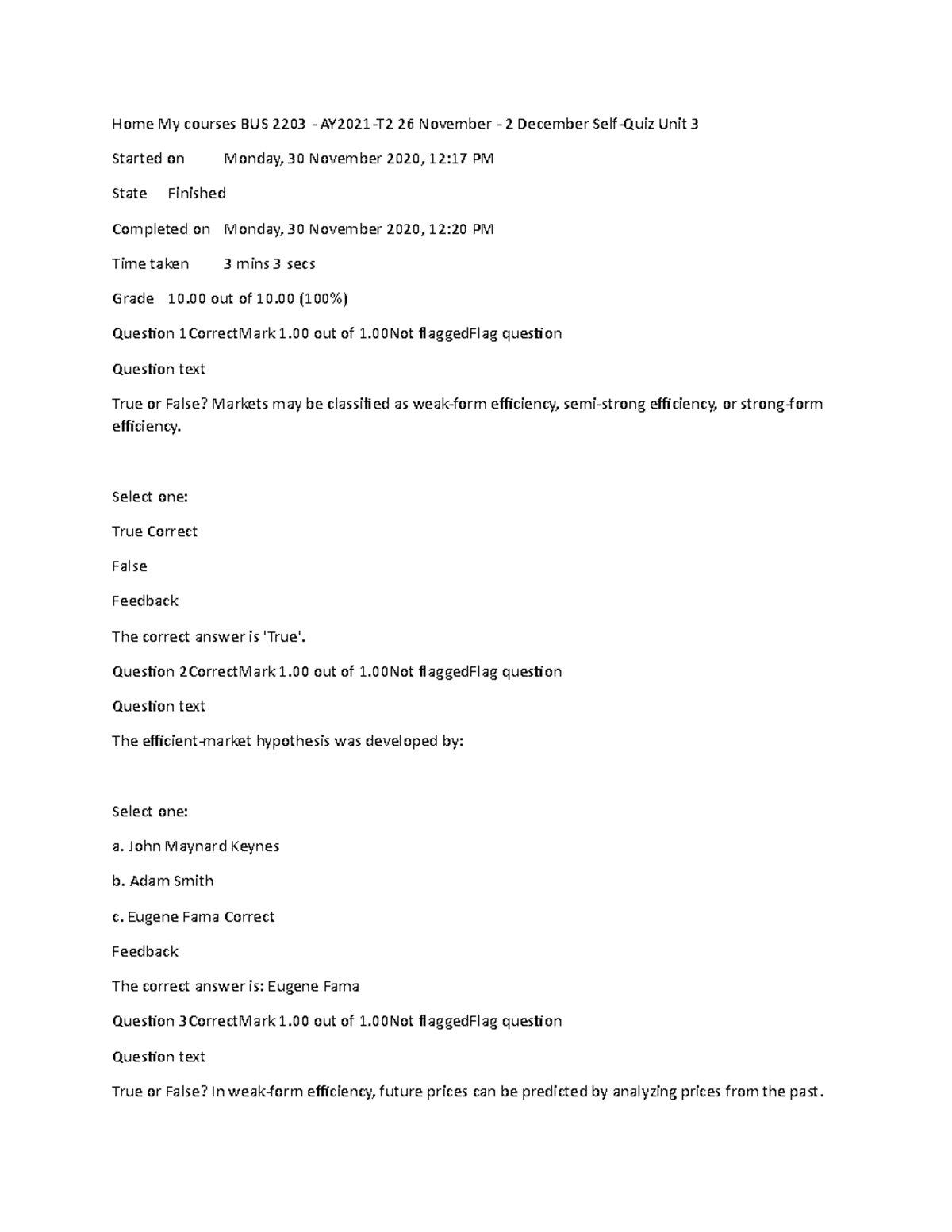 Self-Quiz for Unit 3 - BUS 2203 (AY2021-T2) - Studocu