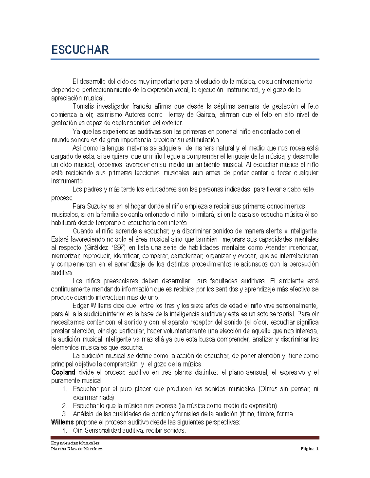 ESCUCHAR: Desarrollo Auditivo en la Educación Musical (2018) - Studocu