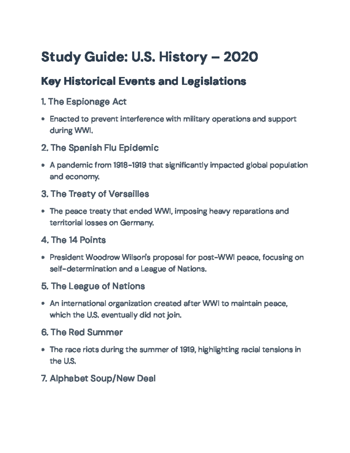 U.S. History Study Guide: Key Events and Figures from 1900-1950 - Study ...