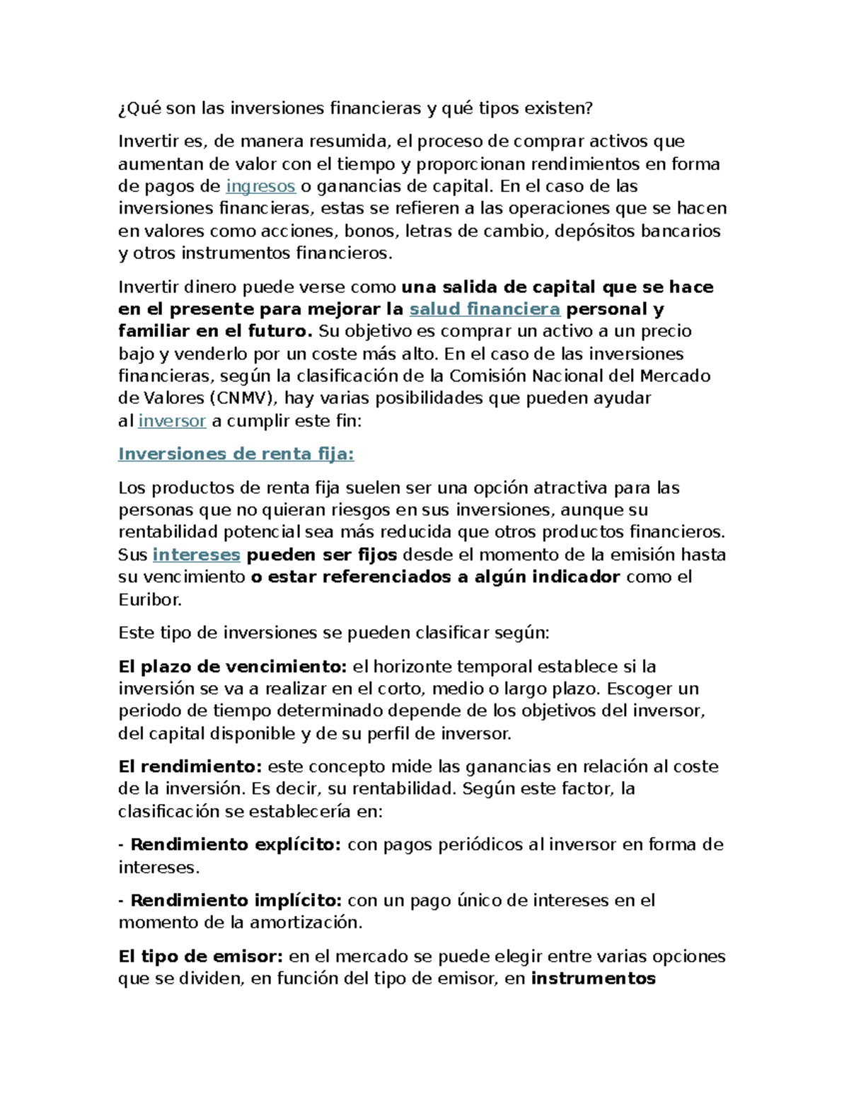 Qué son las inversiones financieras y qué tipos existen - En el caso de ...