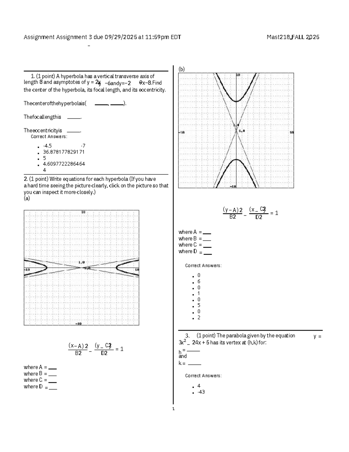 Mast218 FALL 2025 Assignment 3: Hyperbolas, Parabolas, and Ellipses ...