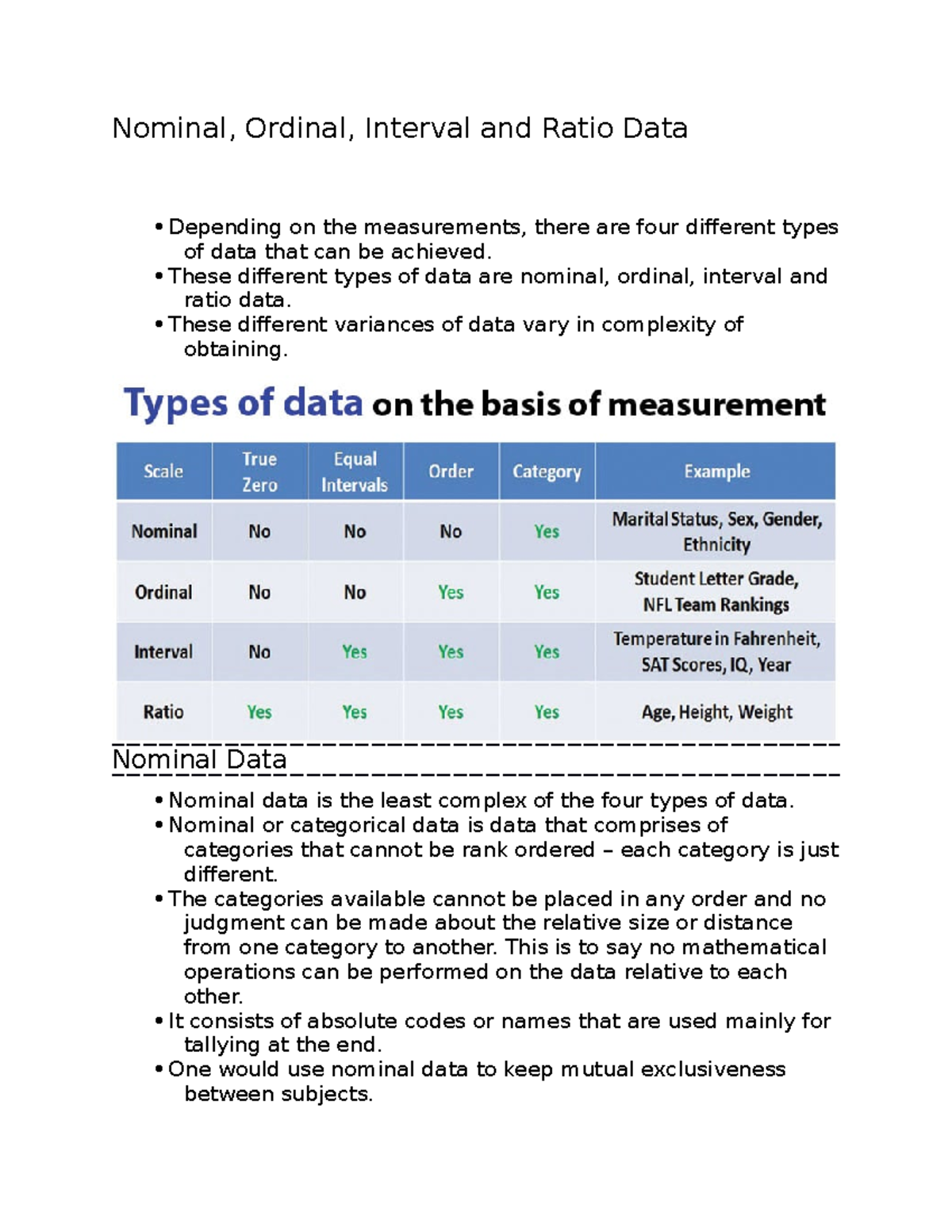 Nominal, Ordinal, Interval and Ratio Data - These different types of data are nominal, ordinal ...