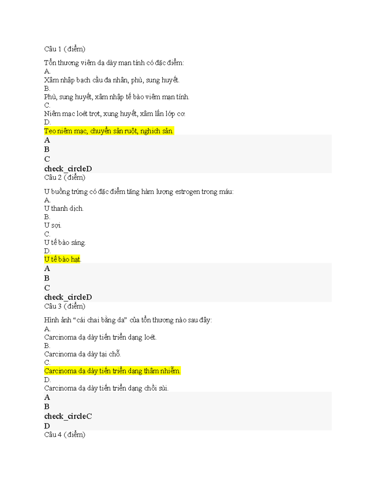 đề-ktr-gpb - JKHO - Câu 1 ( điểm) Tổn thương viêm dạ dày mạn tính có ...