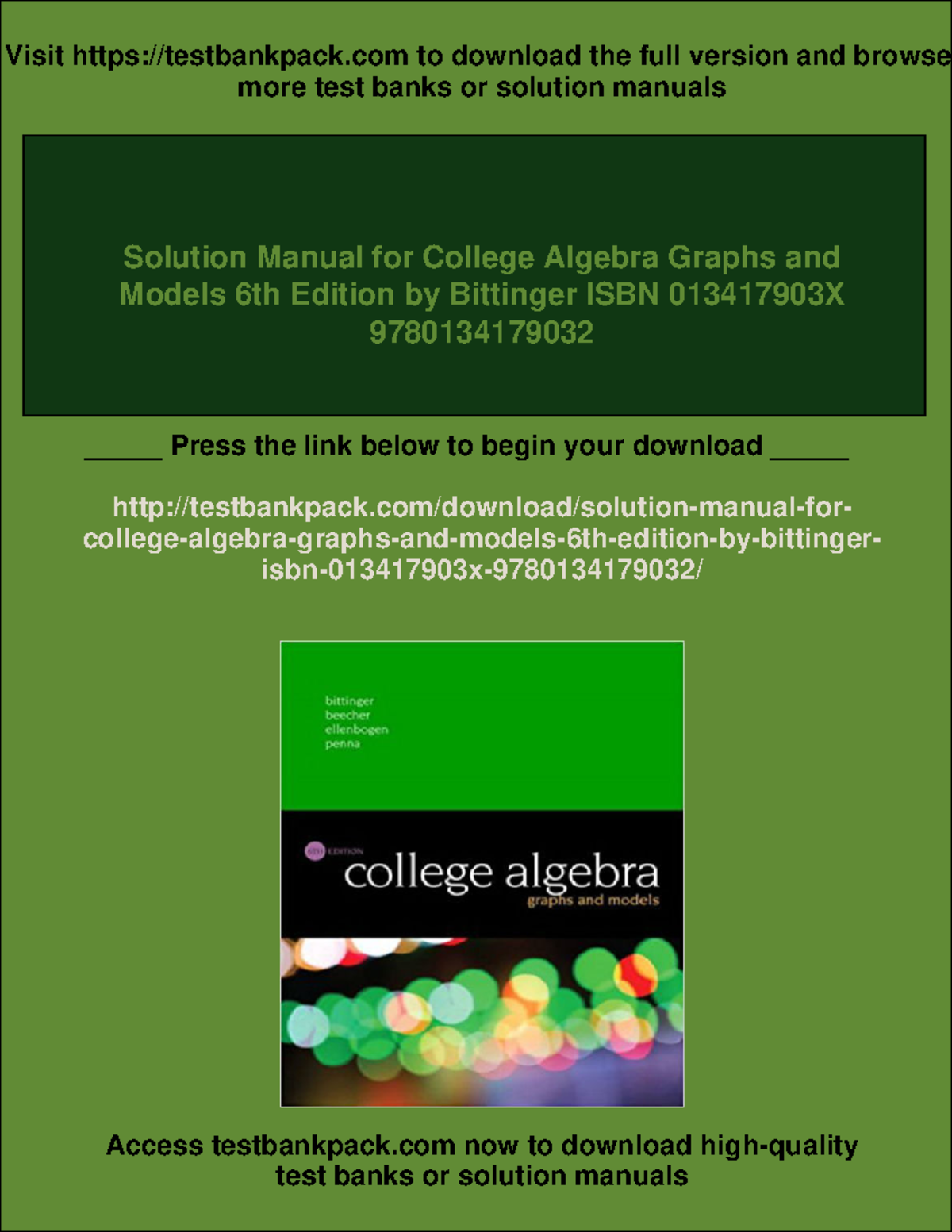 1616 - Solution manual for college algebra graphs and models 6th ...