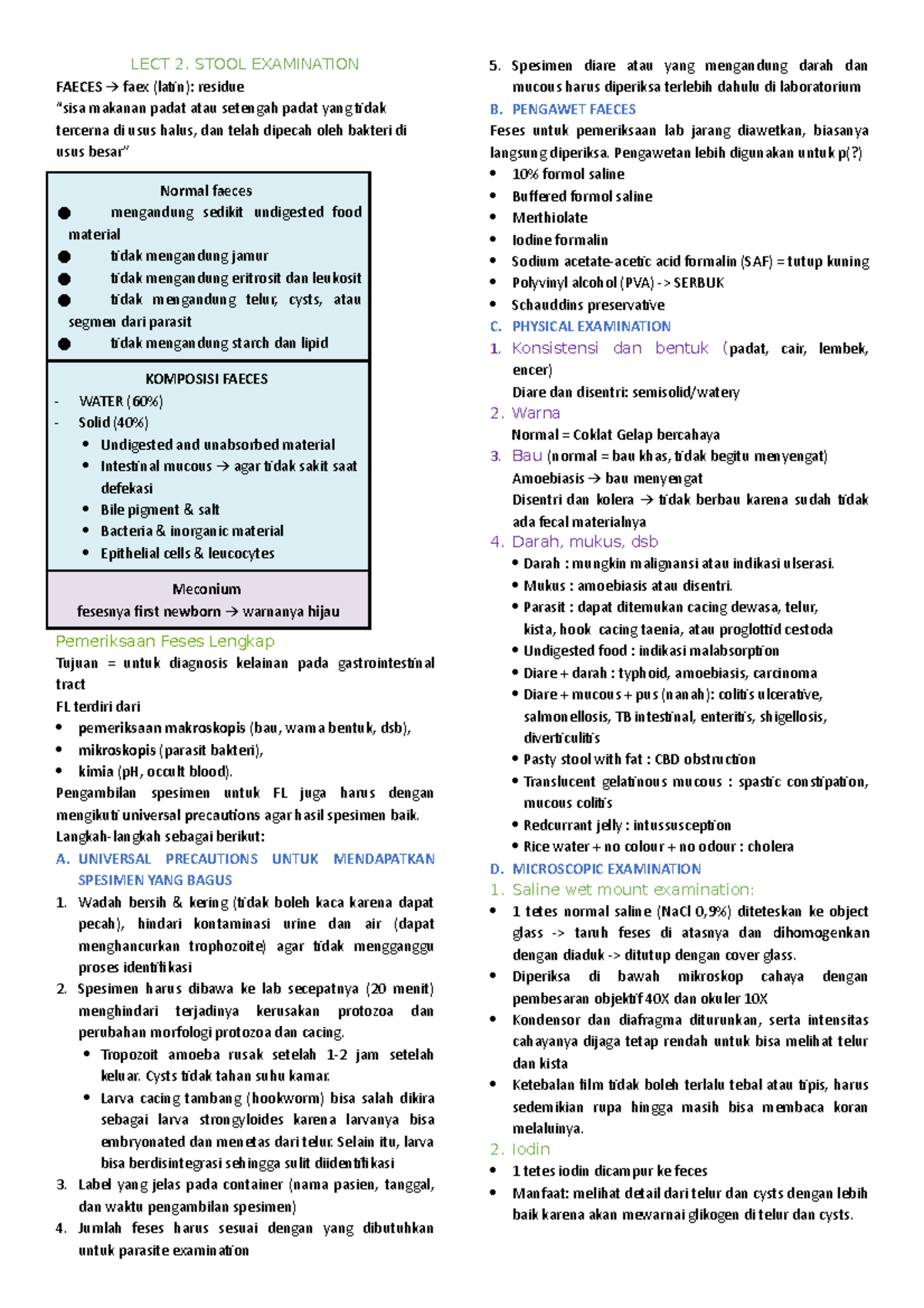 Stool Examination - LECT 2. STOOL EXAMINATION FAECES → faex (latin ...