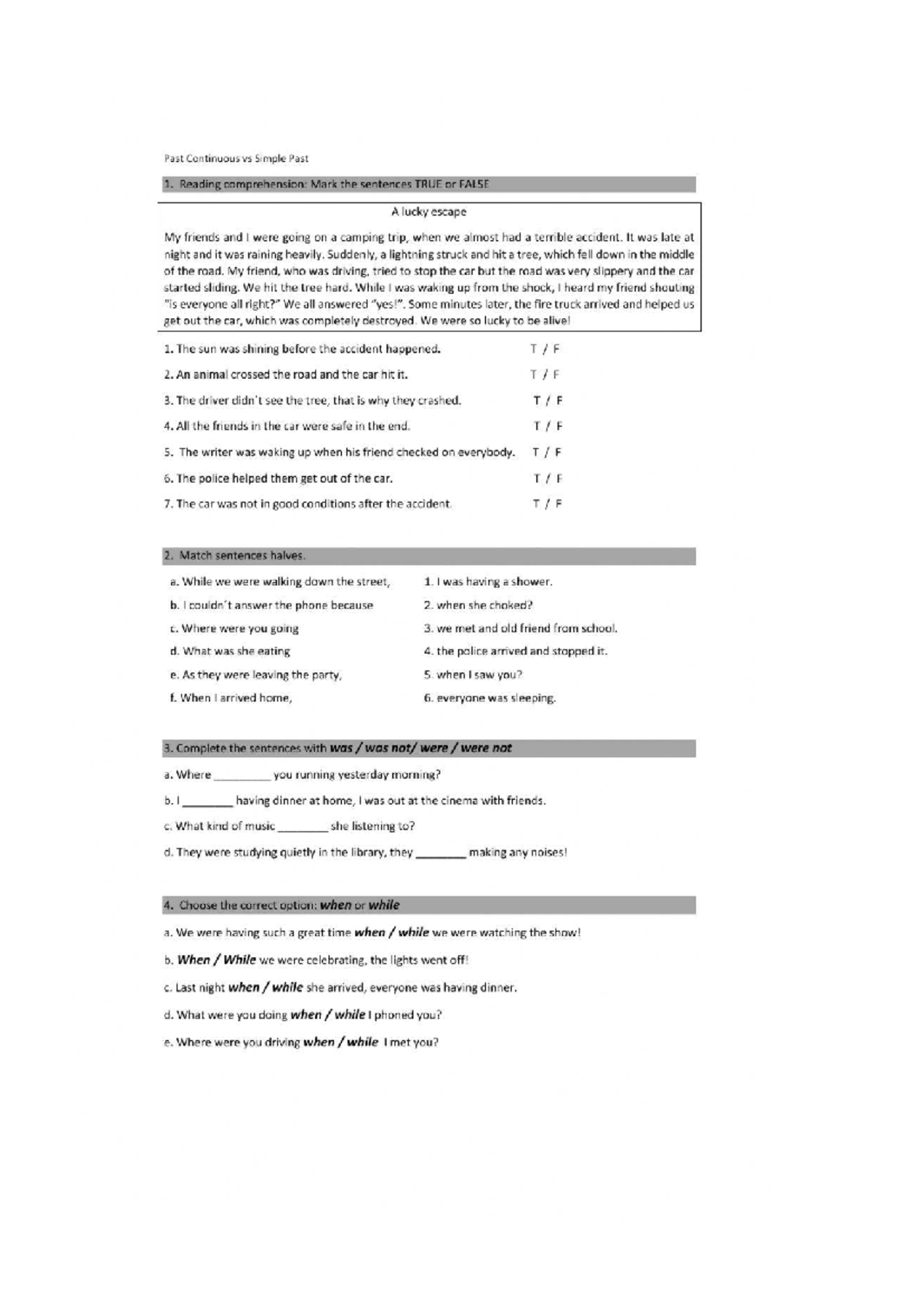 Past Continuous vs Simple Past: Reading Comprehension Exercise - Studocu