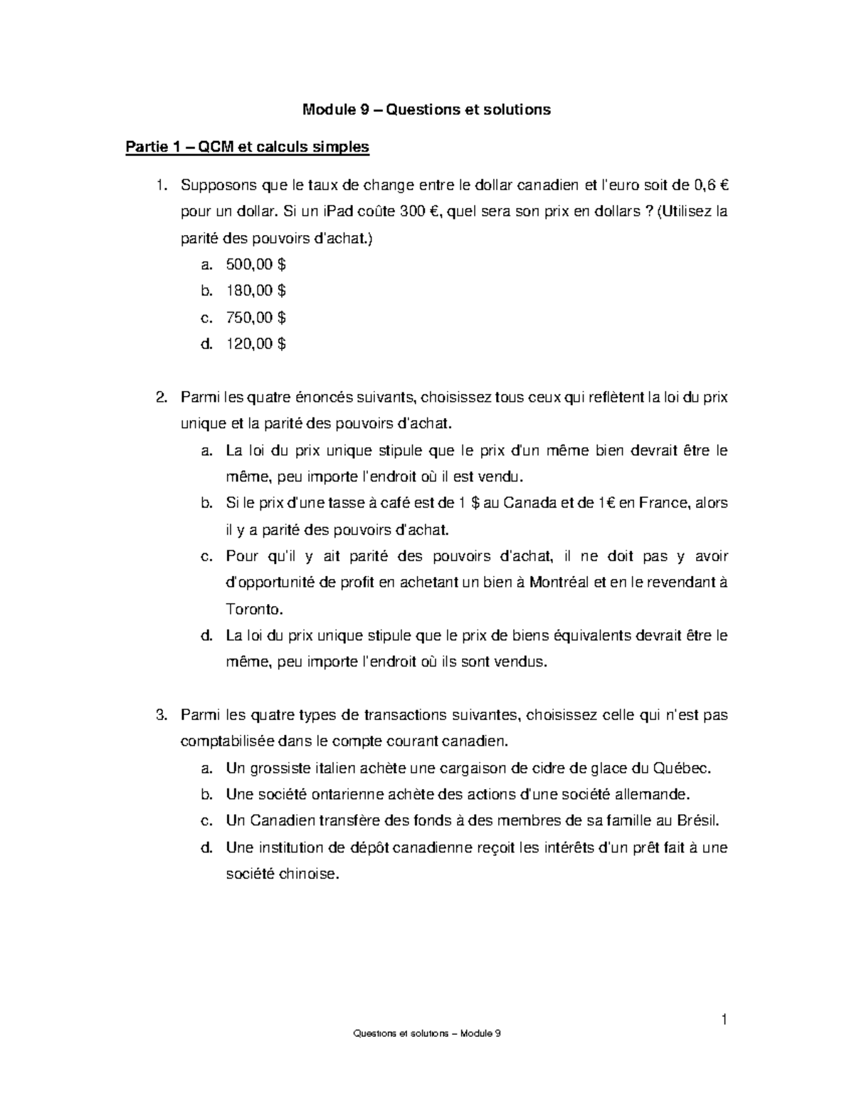 Module 9 - Questions et Solutions Partie 1 & 2 - Examen sans corrigé ...