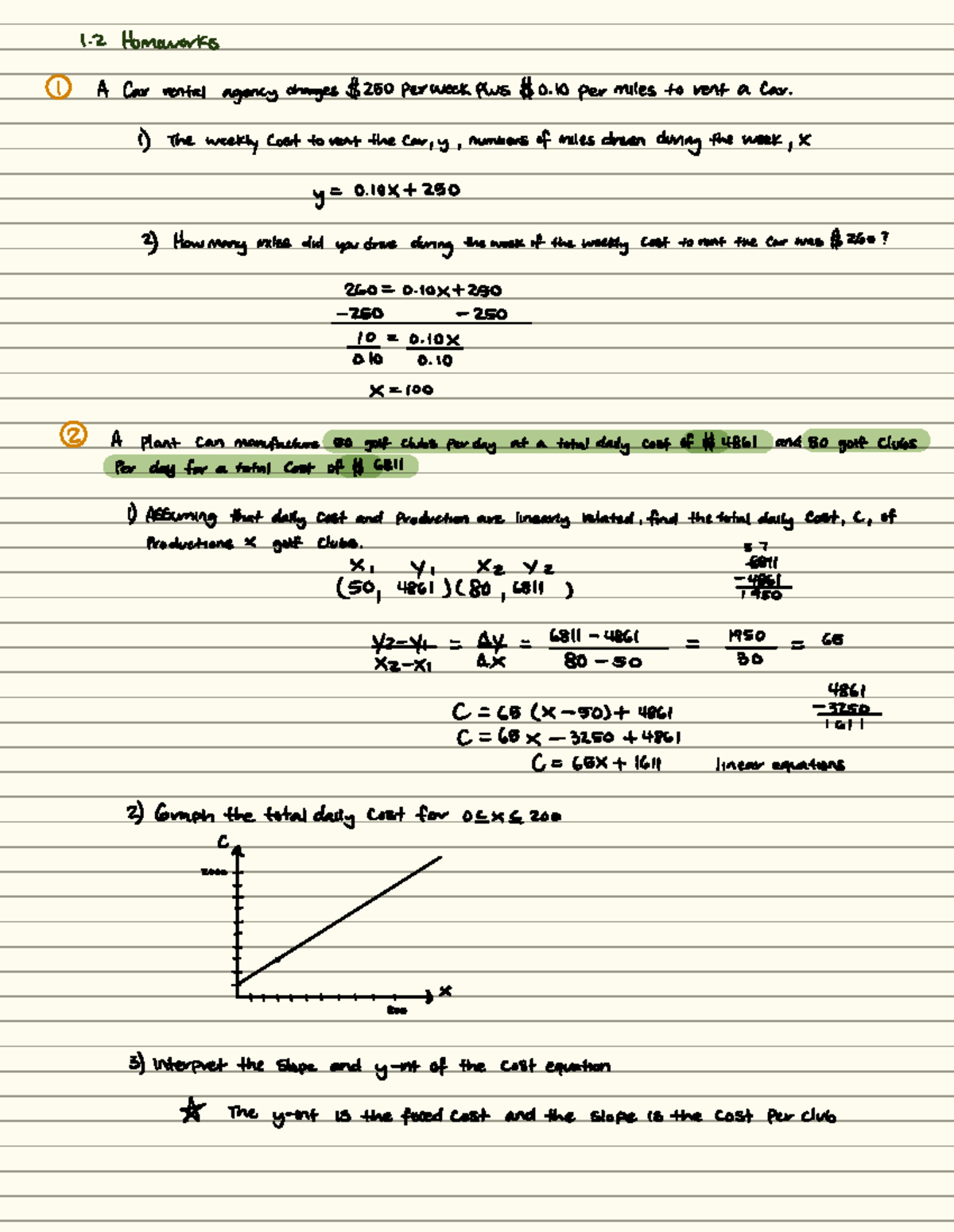 1.2 Homework - Cost Analysis and Linear Equations - Studocu