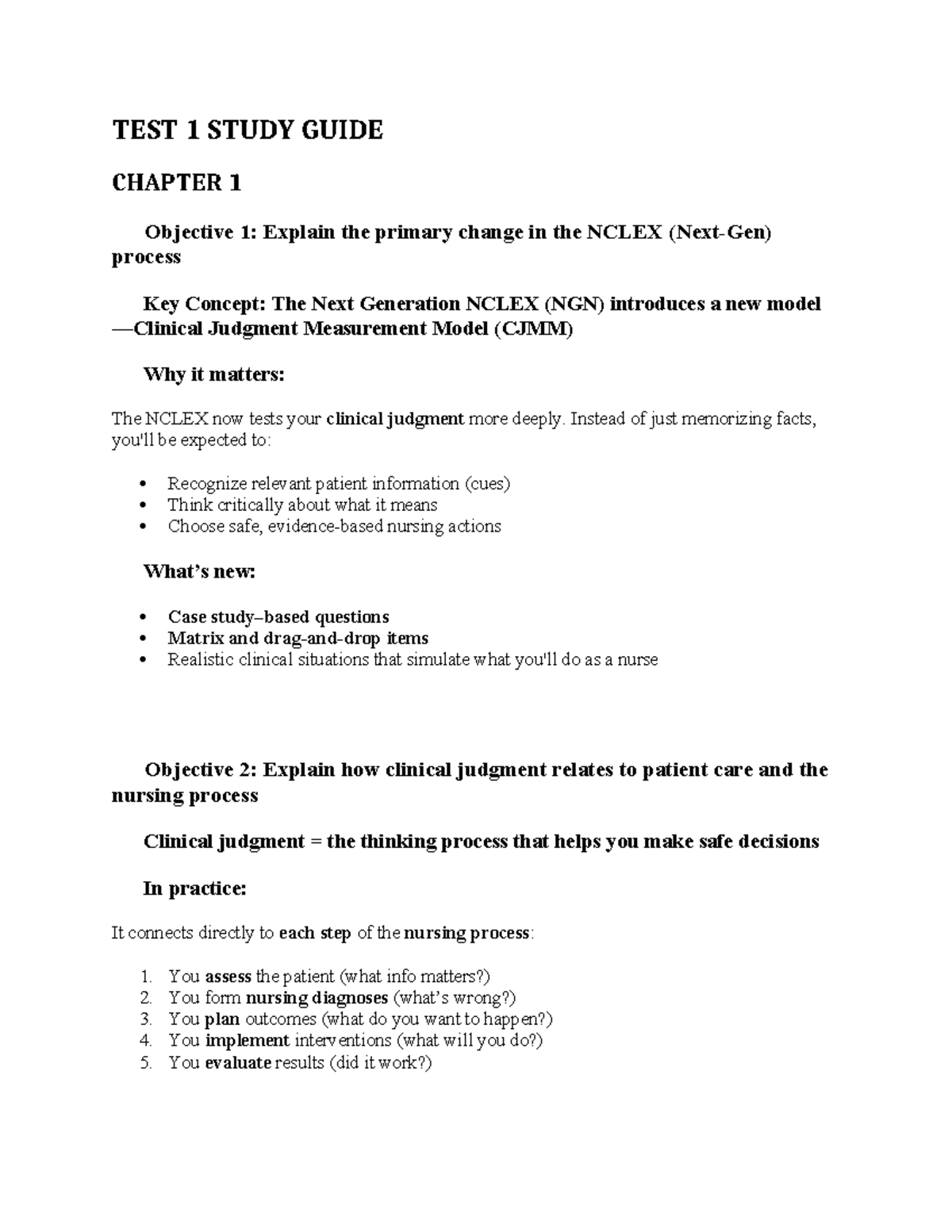 NCLEX Test 1 Study Guide: Clinical Judgment & Nursing Process Insights ...