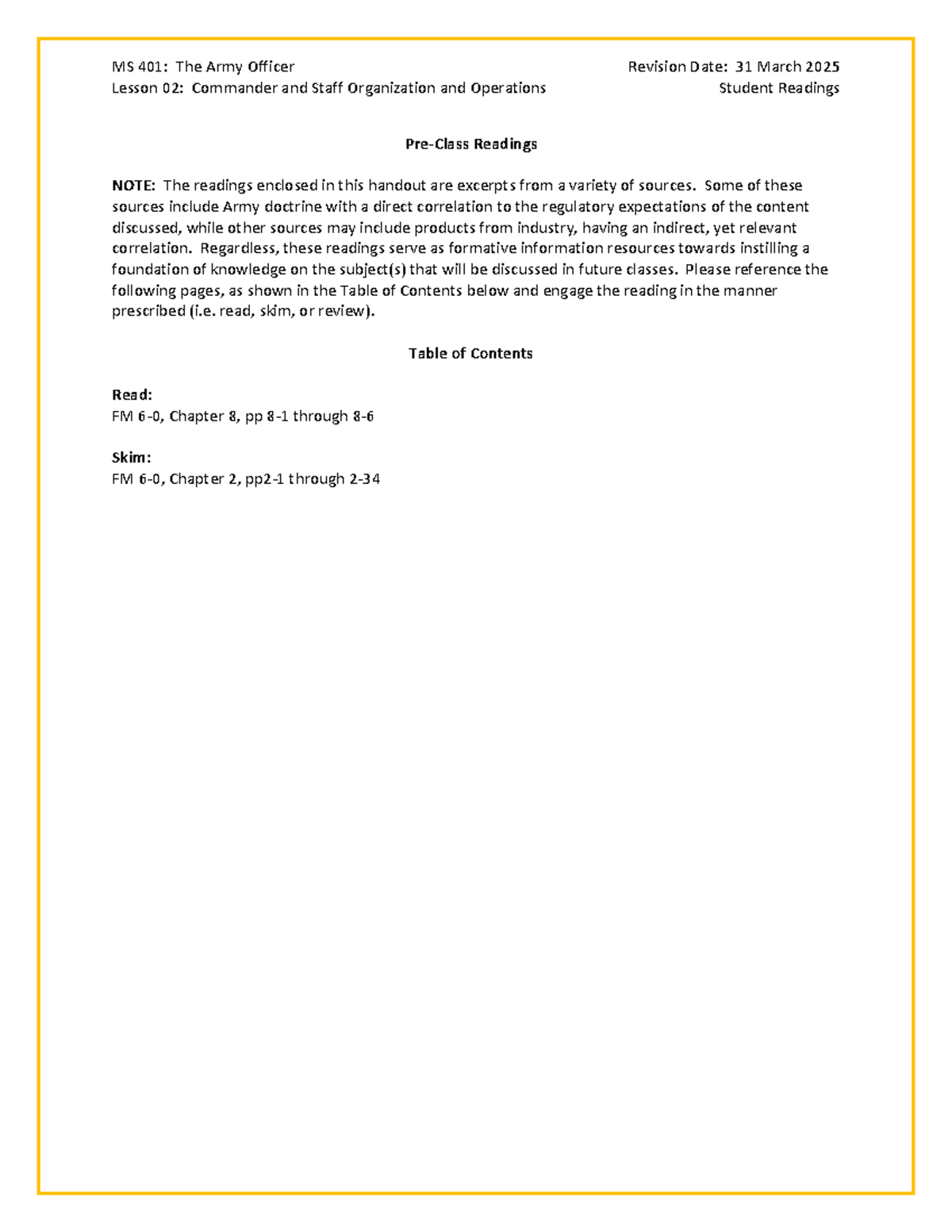 MS 401: Commander and Staff Organization - Lesson 02 Overview - Studocu