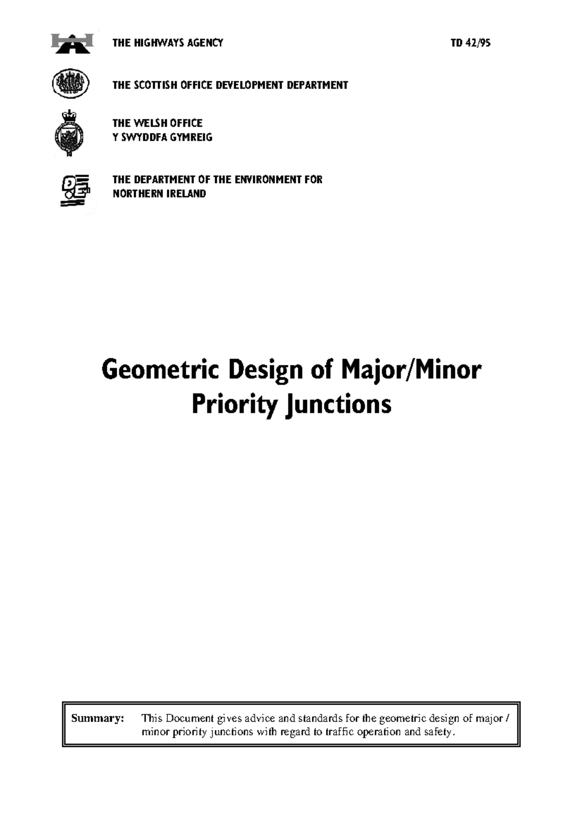 DMRB TD 42/95: Geometric Design Standards for Major/Minor Priority ...