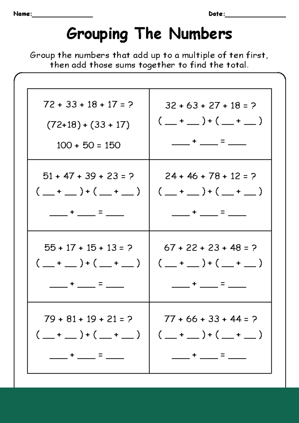 Adding Numbers that Sum to Multiples of Ten - 2nd Grade Worksheet ...