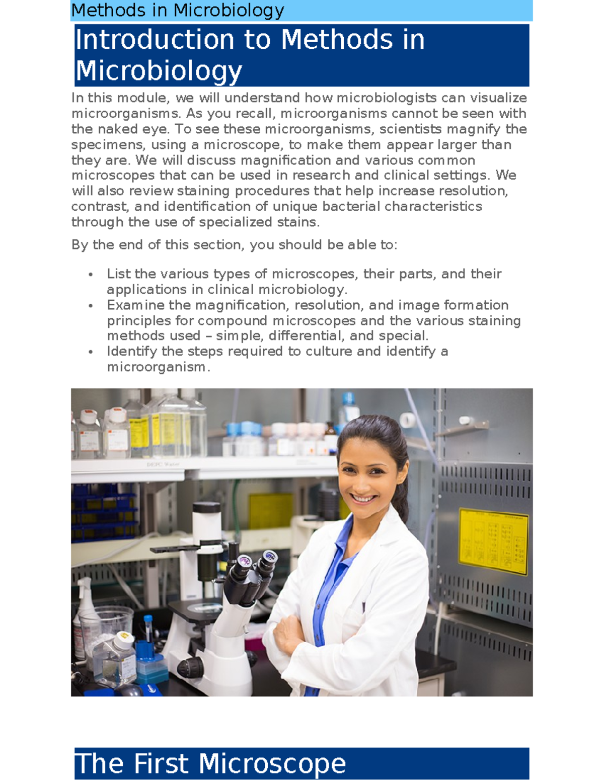 Microbiology Methods: Microscopy, Staining & Culturing Techniques - Studocu
