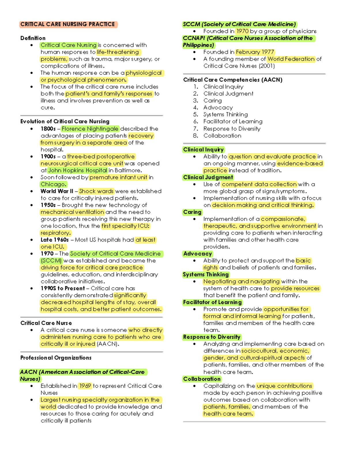 NCM118 - Critical Care Nursing Practice Overview and Competencies - Studocu