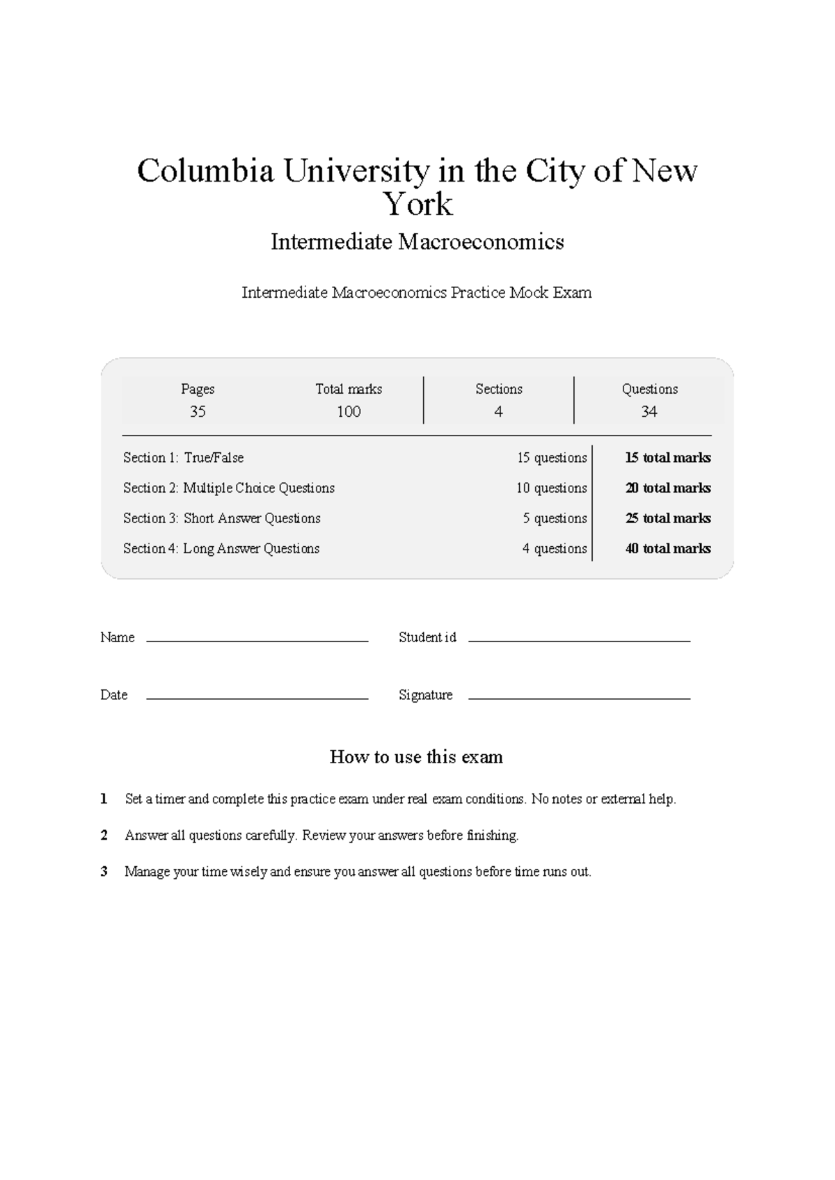 ECON 3213 Intermediate Macroeconomics Practice Mock Exam 2026 - Studocu