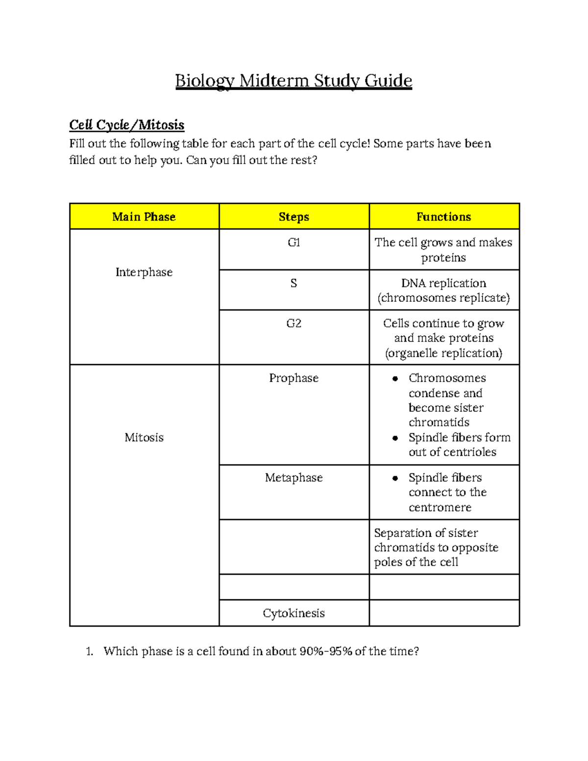 Biology 101 Midterm Study Guide: Cell Cycle & Genetics - Studocu