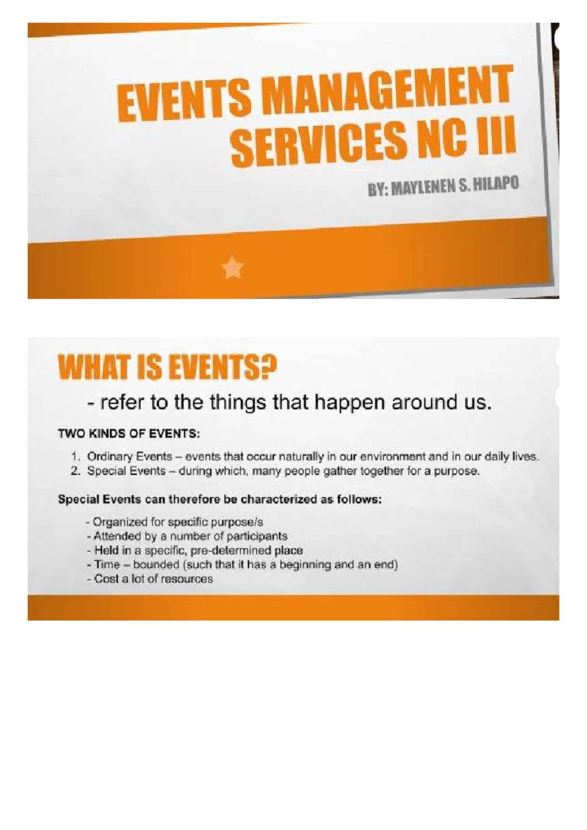EVENTS MANAGEMENT SERVICES NC: UNDERSTANDING SPECIAL EVENTS - Studocu