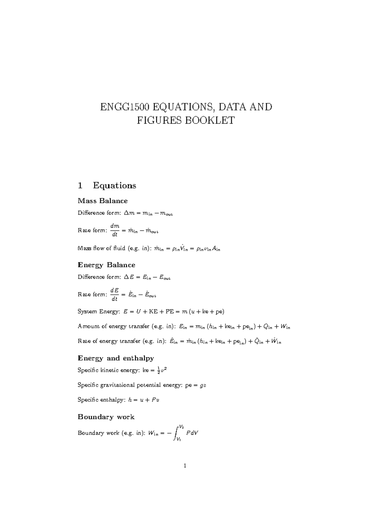 ENGG1500 Equations, Data, and Figures Booklet Overview - Studocu