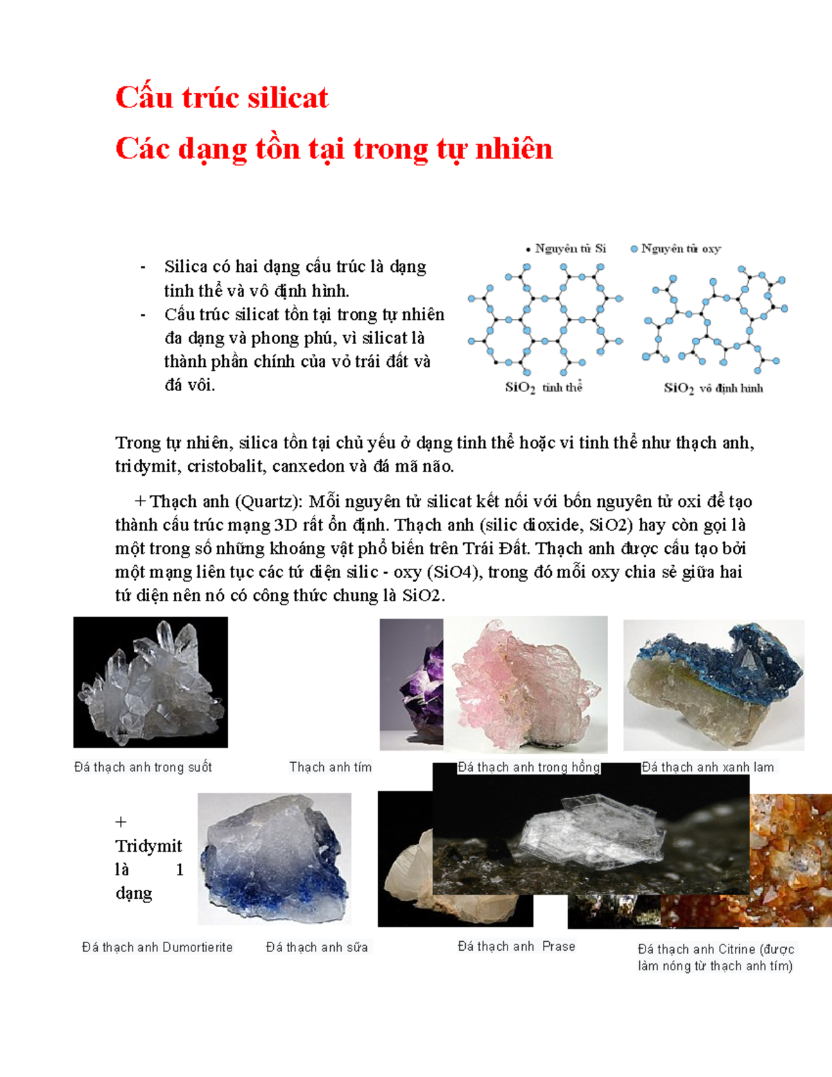Các dạng cấu trúc silicat trong tự nhiên và đặc điểm của chúng - Studocu
