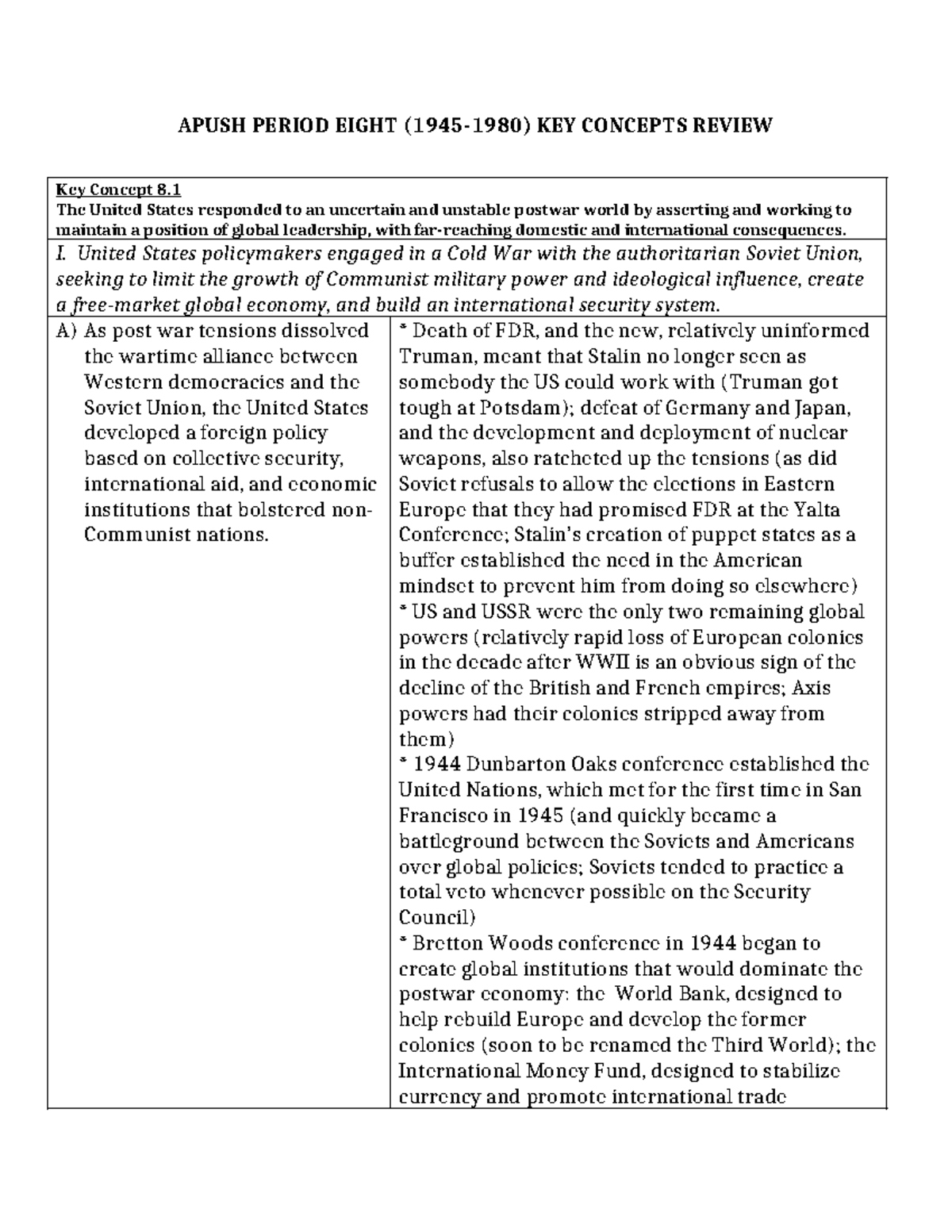 APUSH Period Eight (1945-1980) Key Concepts Review Notes - Studocu