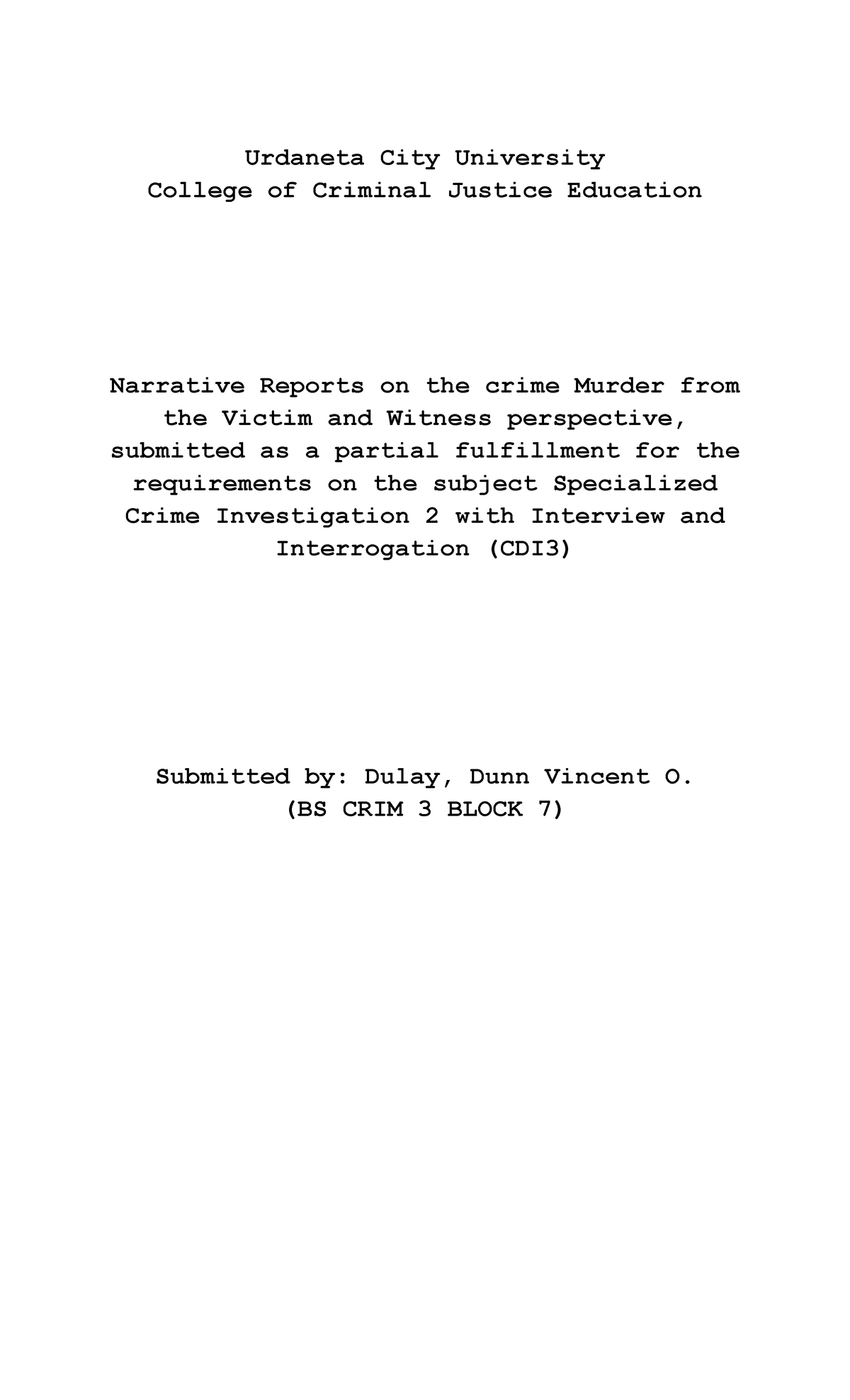 Narrative front page - Criminology - Urdaneta City University College ...